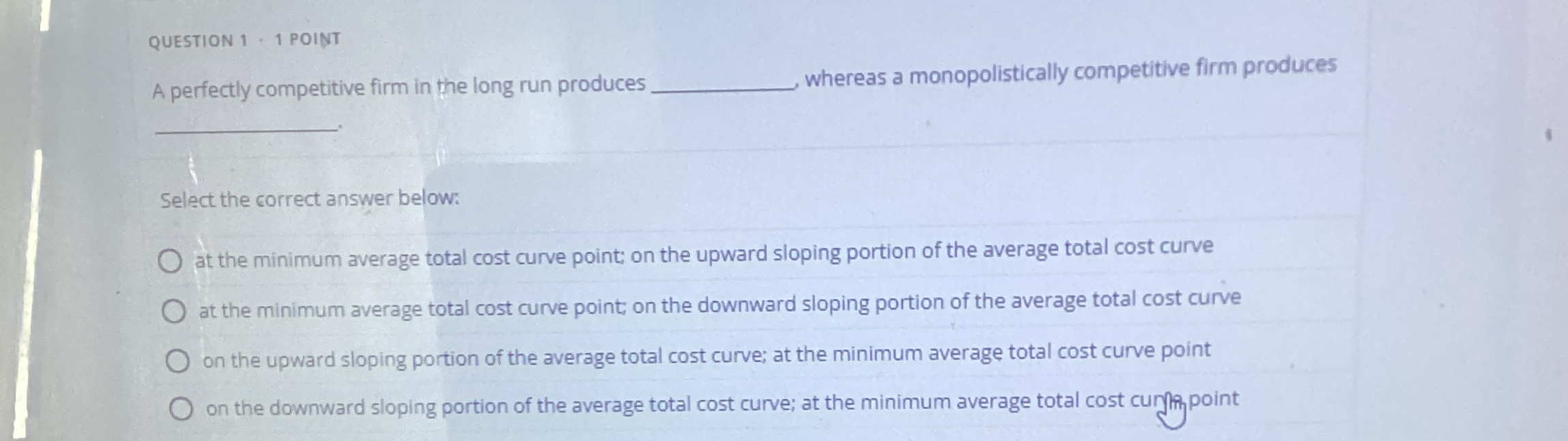 Solved QUESTION 1 - 1 ﻿POINTA perfectly competitive firm in | Chegg.com