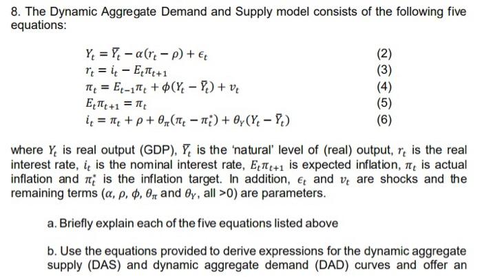 Solved 8. The Dynamic Aggregate Demand and Supply model | Chegg.com