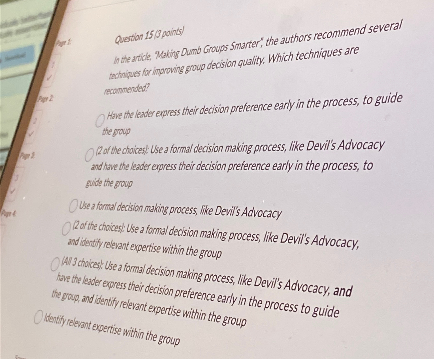 Solved Question 15 (3 ﻿points)In the article, "Making Dumb | Chegg.com