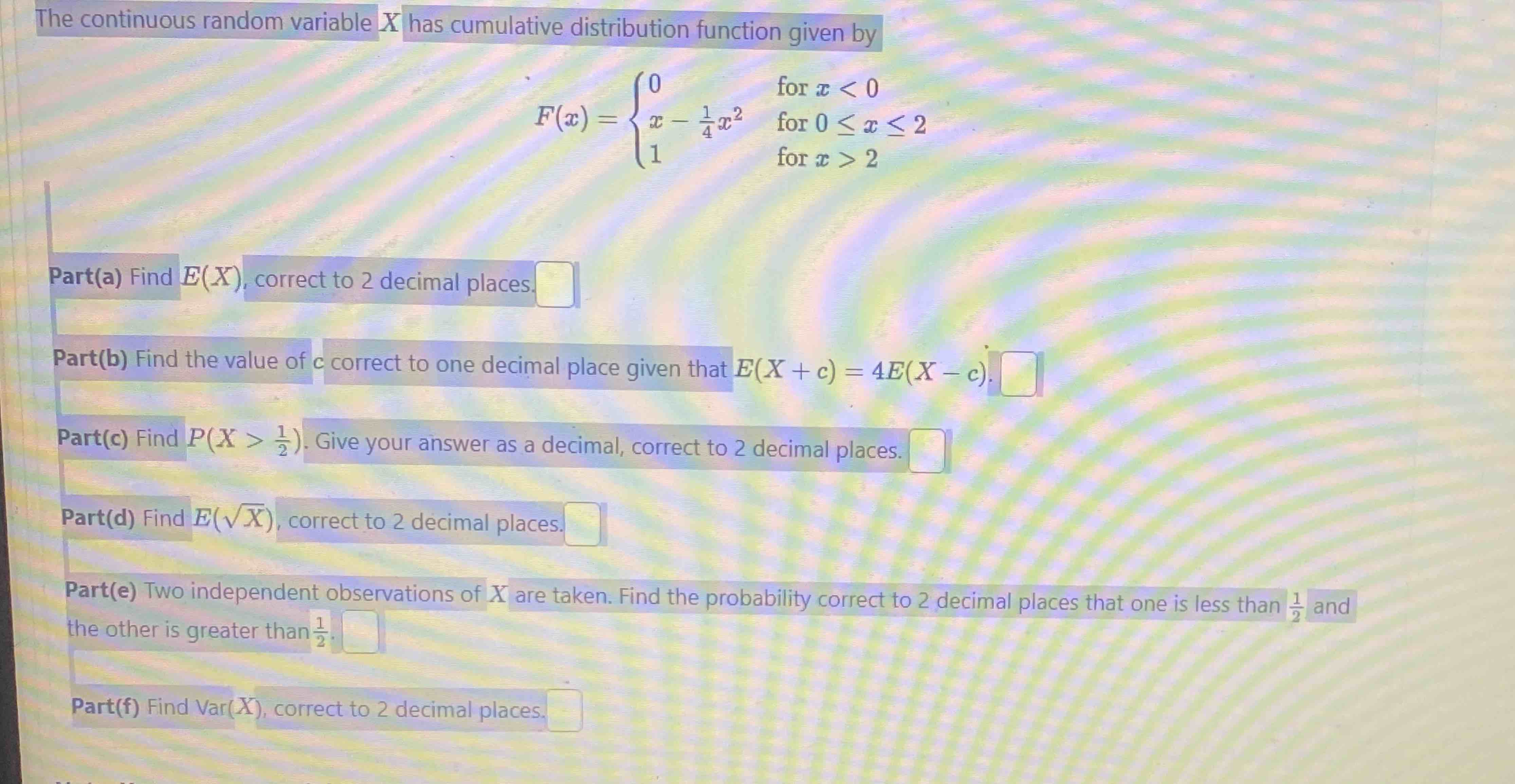 Solved The continuous random variable x ﻿has cumulative | Chegg.com