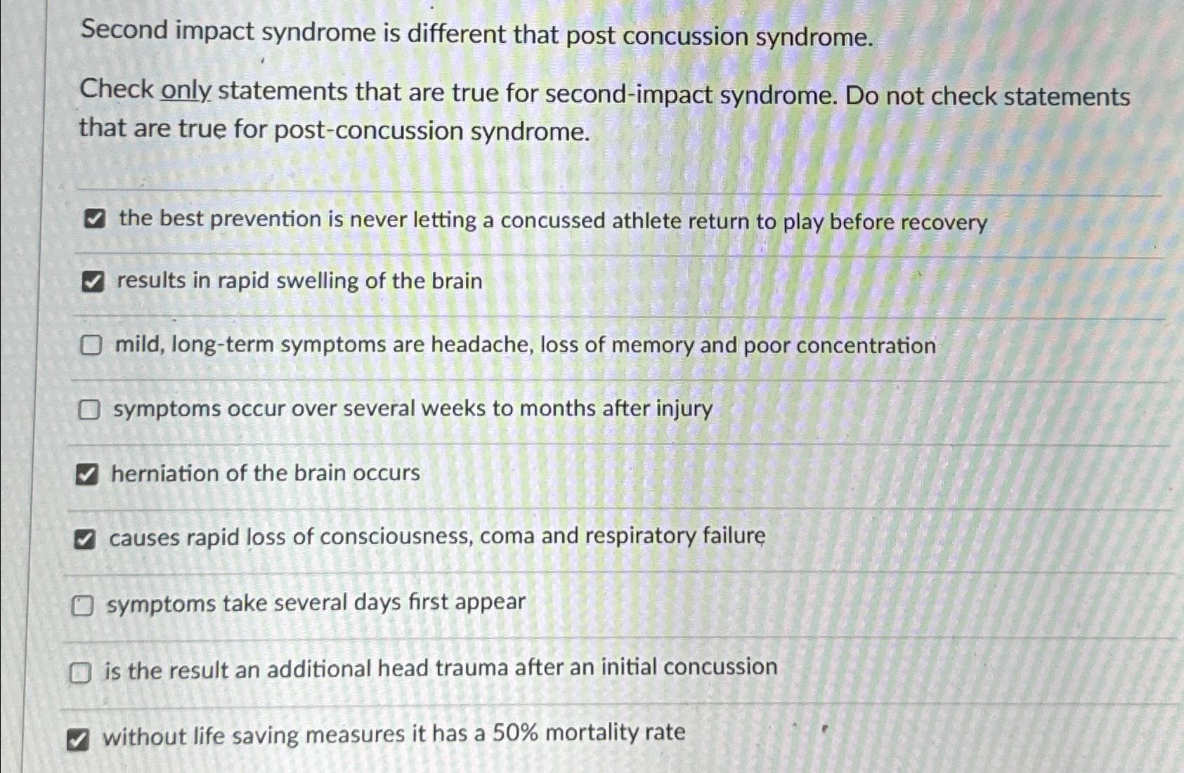 Solved Second impact syndrome is different that post | Chegg.com