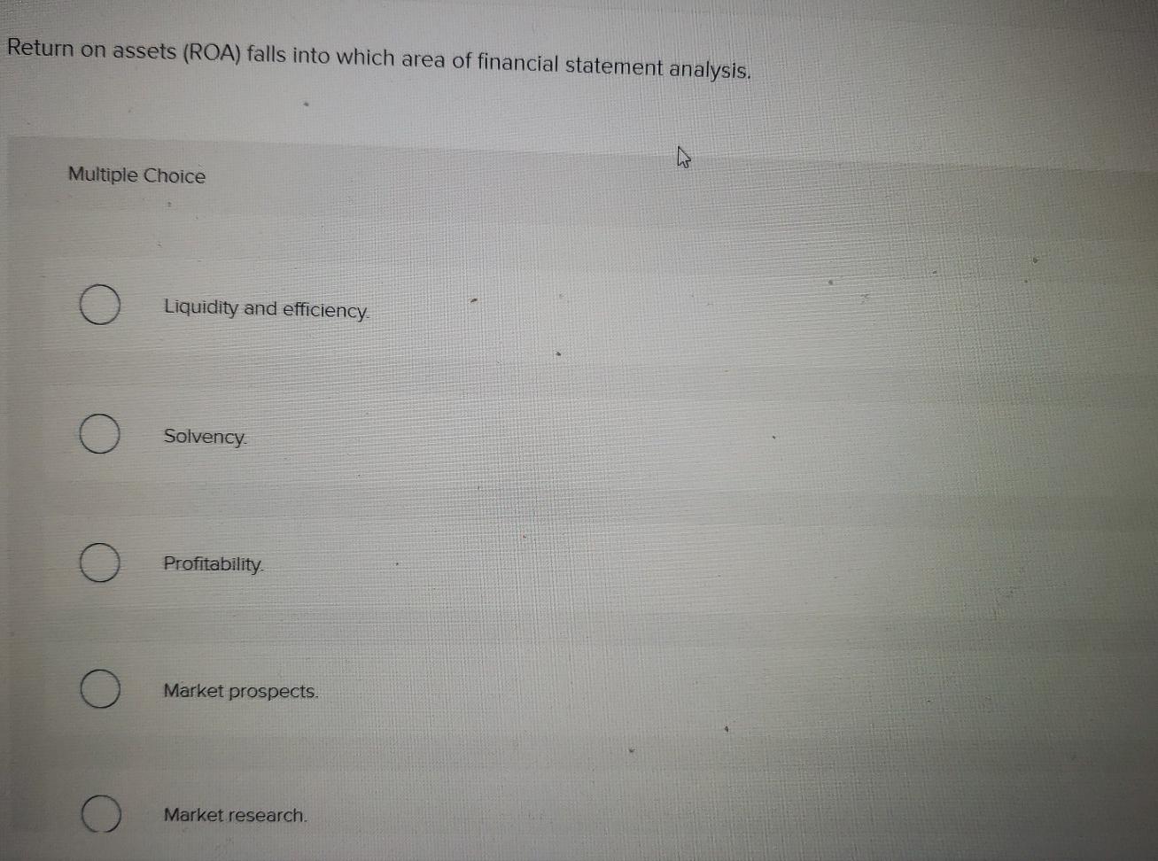 Solved Return on assets (ROA) falls into which area of | Chegg.com