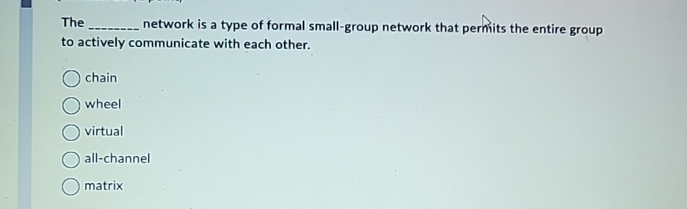 Solved The ﻿network is a type of formal small-group | Chegg.com