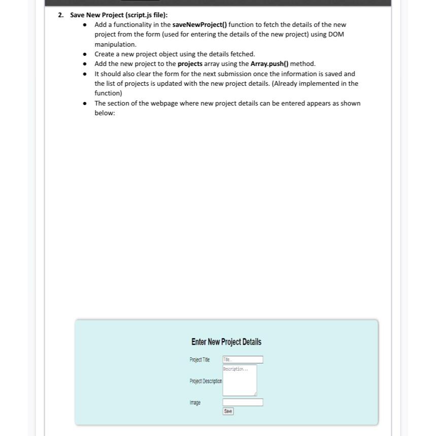 Solved Save New Project (script.js file):Add a functionality | Chegg.com