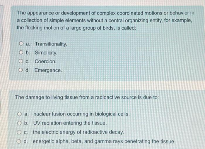 Solved The appearance or development of complex coordinated | Chegg.com