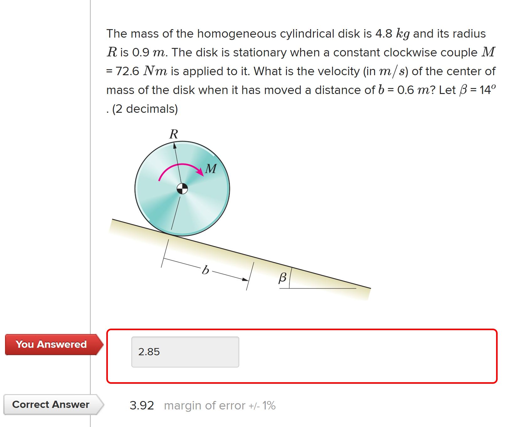 Solved The mass of ﻿the homogeneous cylindrical disk | Chegg.com