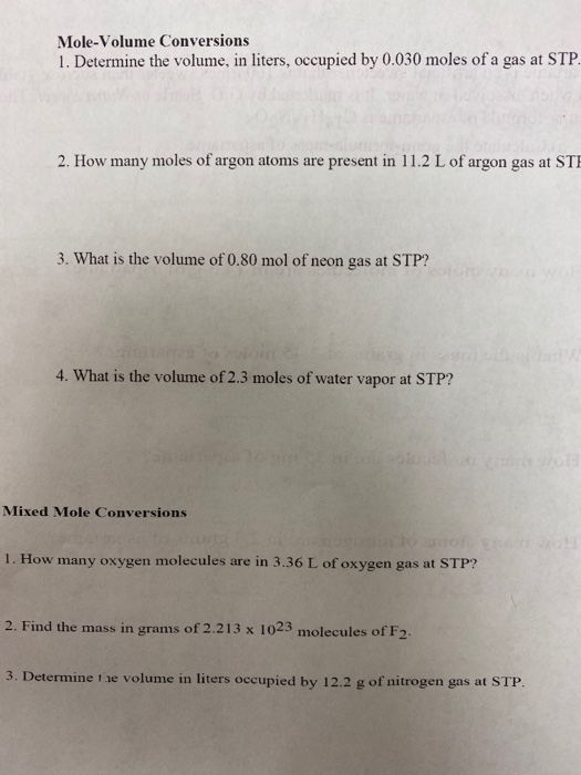 Solved Mole-Volume Conversions 1. Determine the volume, in | Chegg.com
