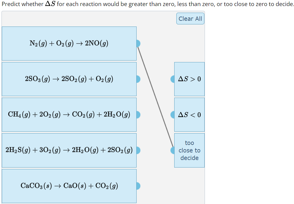 Solved Predict whether ΔS ﻿for each reaction would be | Chegg.com