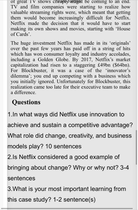 Solved Introduction Netflix was co-founded in 1997 by Reed | Chegg.com
