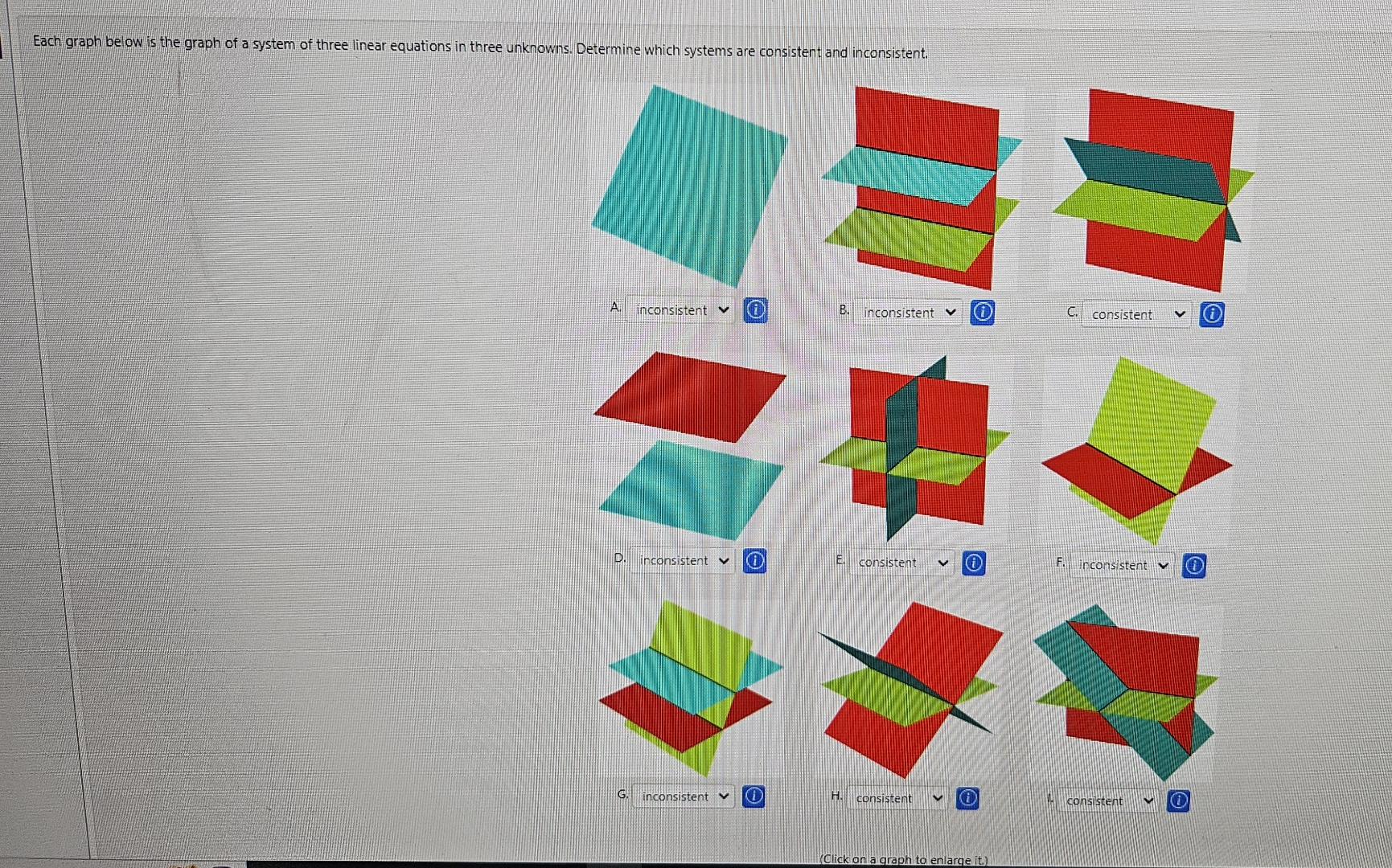 Solved Each graph below is the graph of a system of three | Chegg.com
