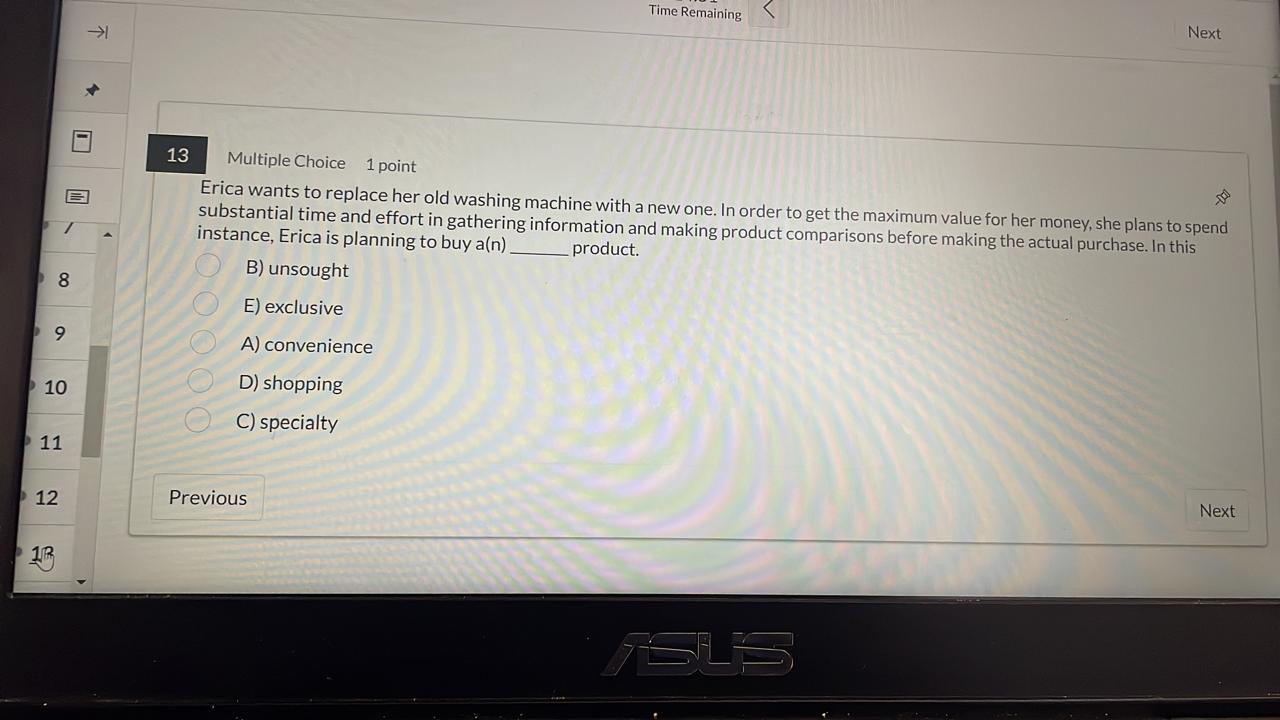 Solved Time RemainingNext13Multiple Choice1 ﻿pointErica | Chegg.com