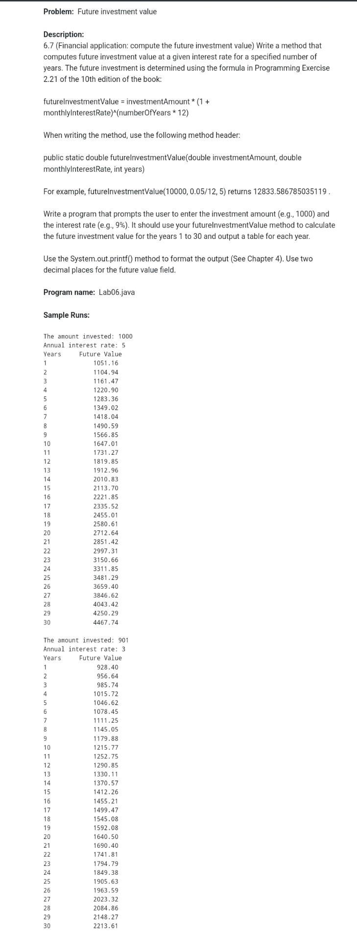 Solved Problem: Future investment value Description: 6.7 | Chegg.com