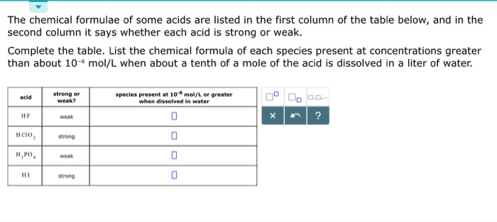 Solved The chemical formulae of some acids are listed in the | Chegg.com