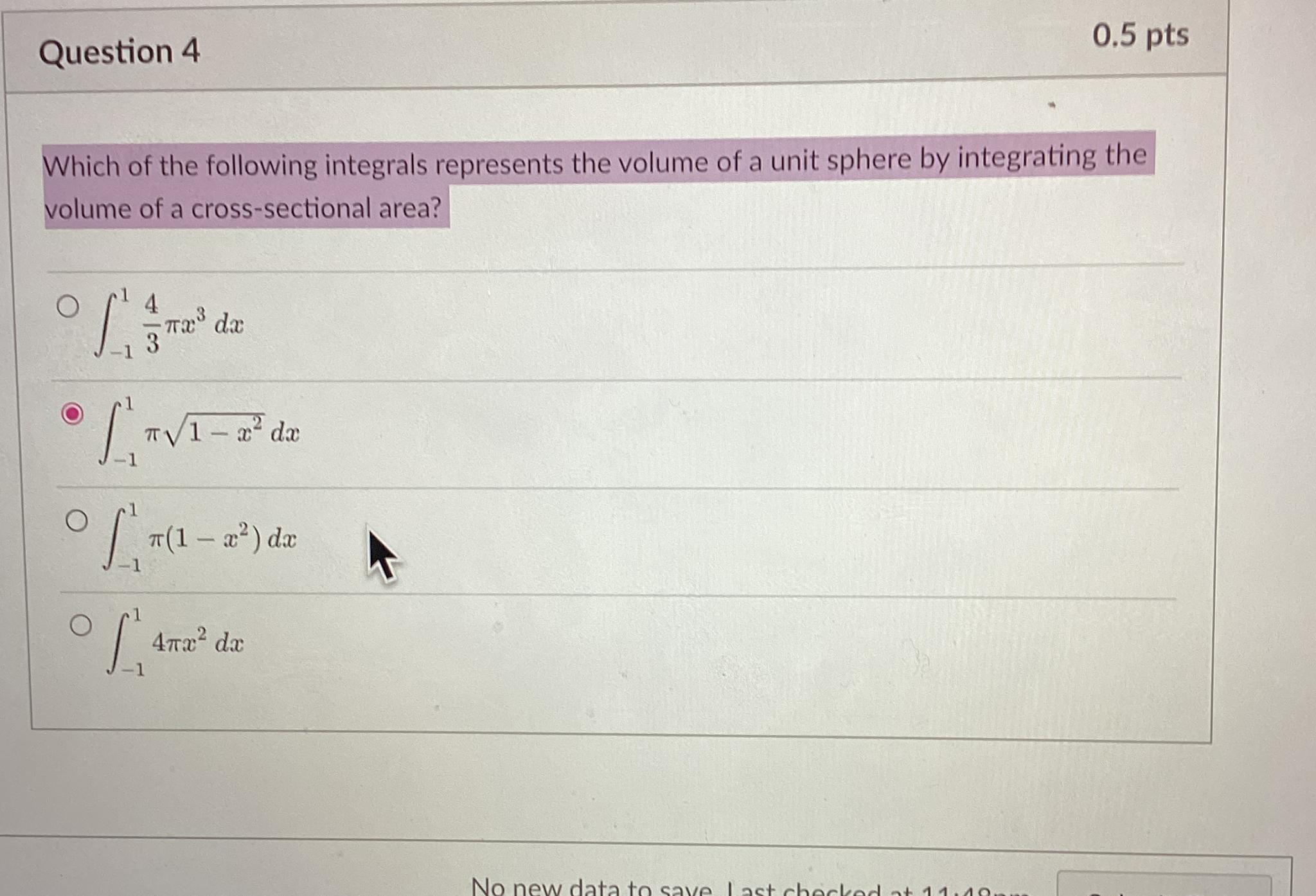 Solved Question 40.5ptsWhich of the following integrals | Chegg.com