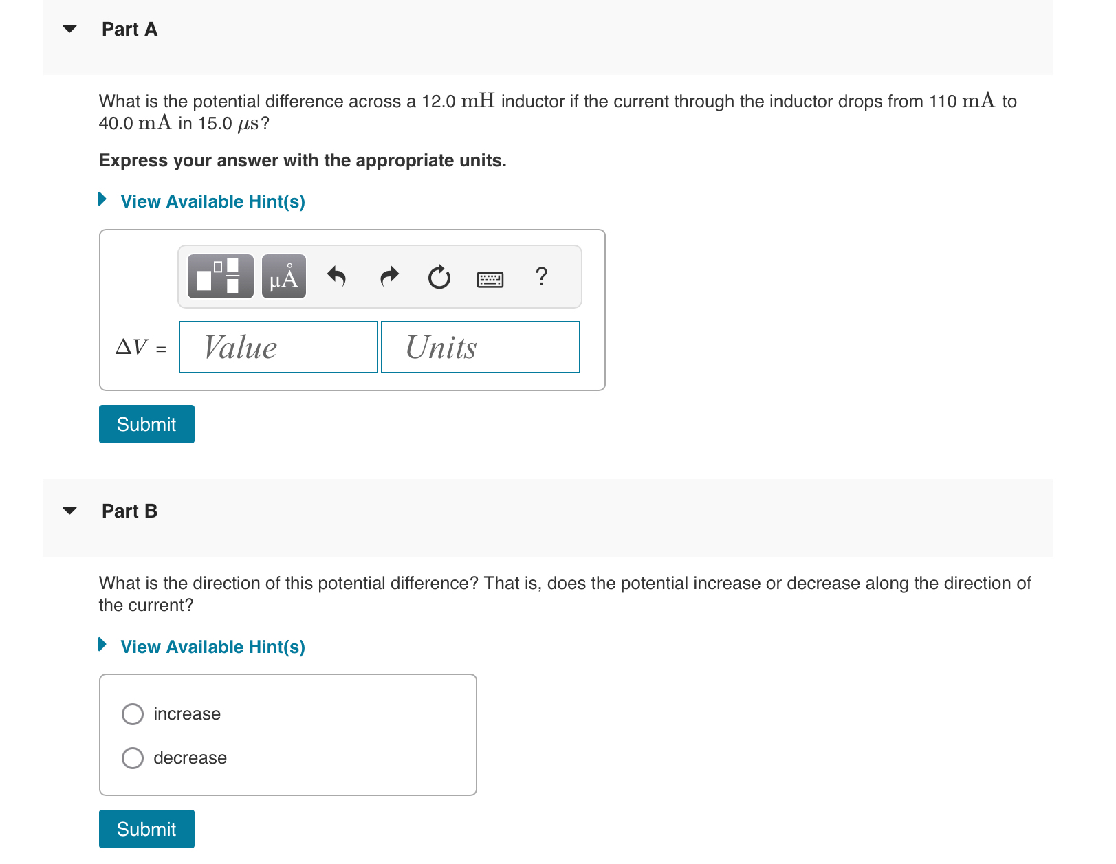 Solved Part AWhat is the potential difference across a | Chegg.com