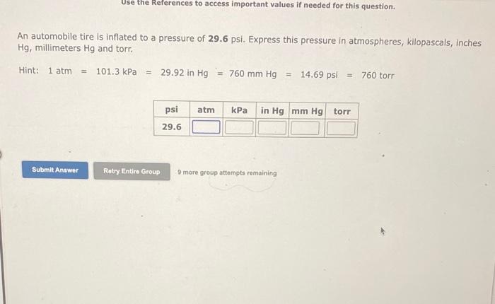Solved An automobile tire is inflated to a pressure of 29.6 | Chegg.com