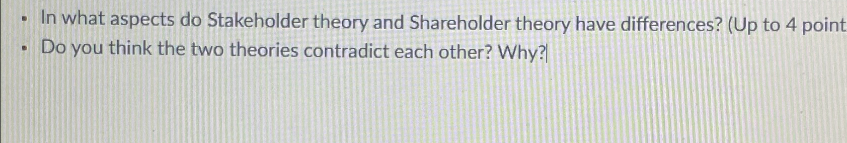 Solved In what aspects do Stakeholder theory and Shareholder | Chegg.com