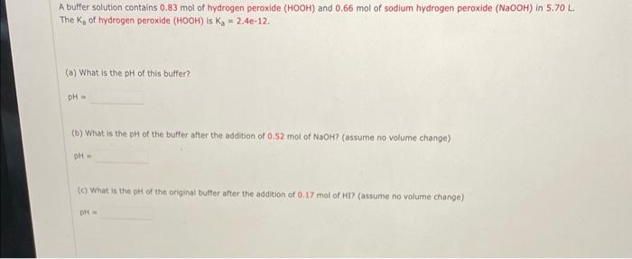 Solved A buffer solution contains 0.83 mol of hydrogen | Chegg.com