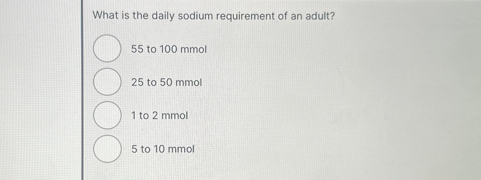 Solved What is the daily sodium requirement of an adult?55 | Chegg.com