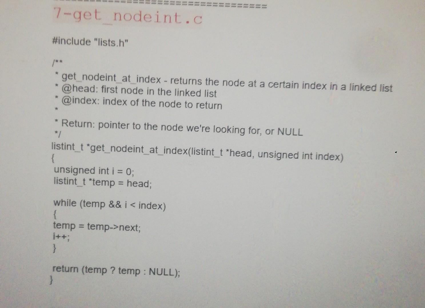 Solved \#include "lists.h" "get_nodeint_at_index - returns | Chegg.com