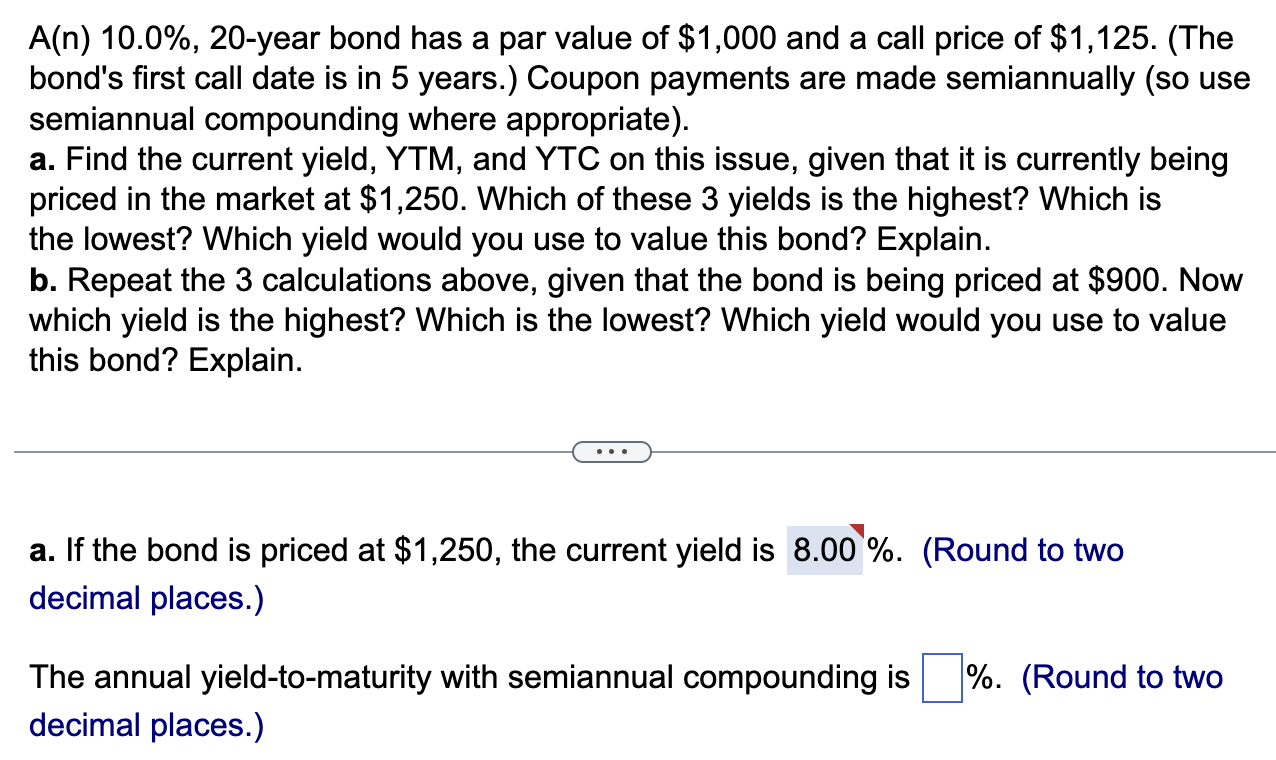 Solved A(n)10.0%,20-year bond has a par value of $1,000 ﻿and | Chegg.com