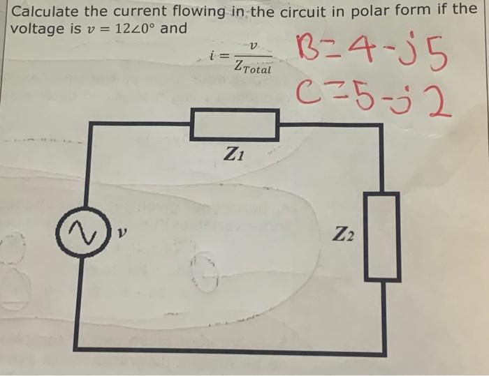 Solved Calculate the current flowing in the circuit in polar | Chegg.com