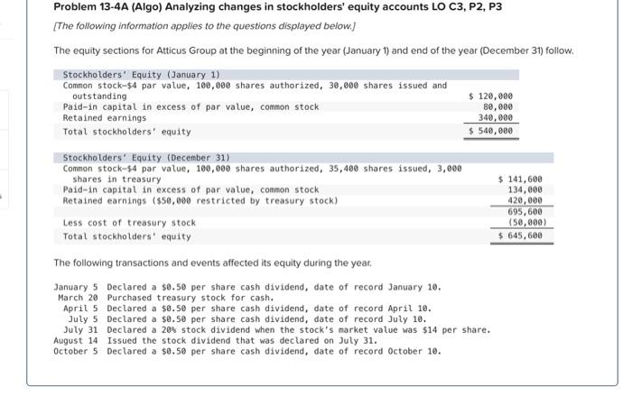 6 Problem 13-4A (Algo) Analyzing changes in | Chegg.com