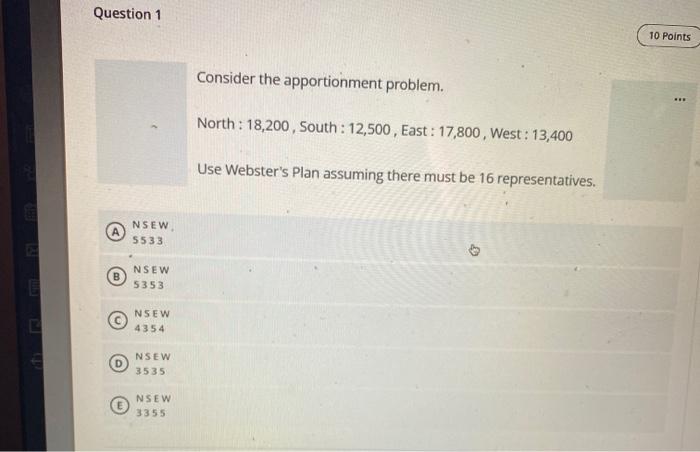 Solved Question 1 10 Points Consider the apportionment | Chegg.com