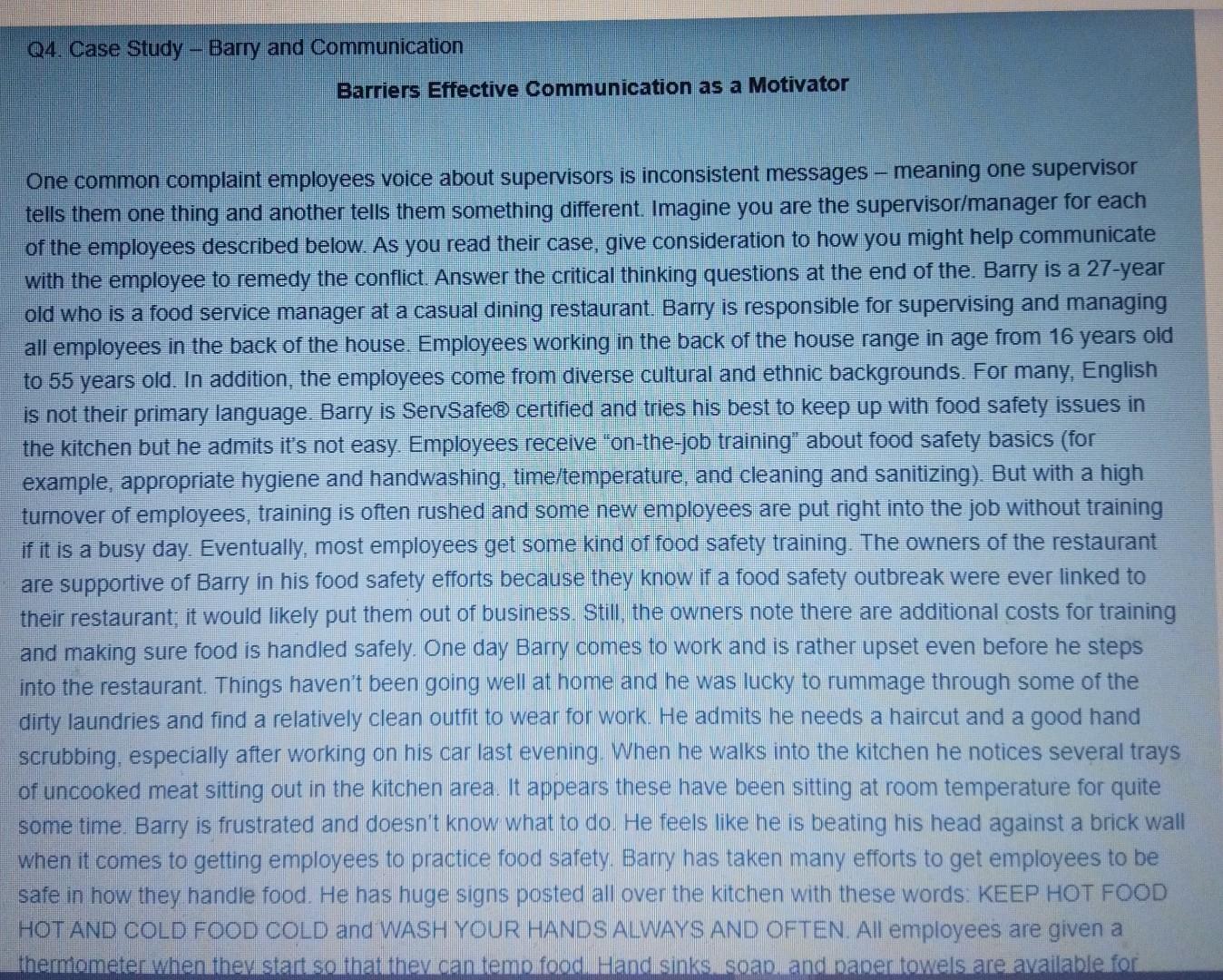 Solved Q4. Case Study - Barry and Communication Barriers | Chegg.com