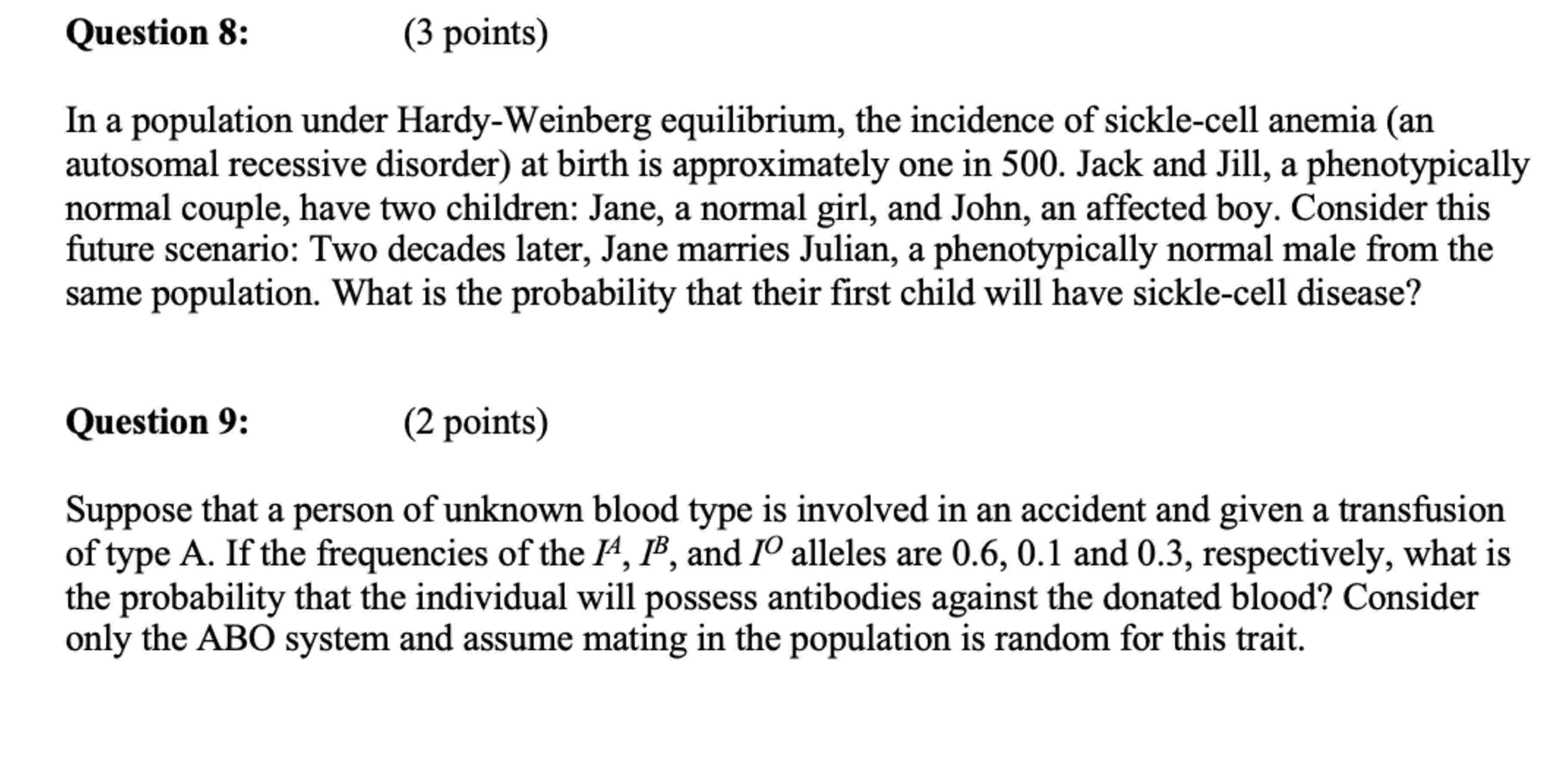 Solved Question 8: (3 ﻿points) ﻿In a population under | Chegg.com