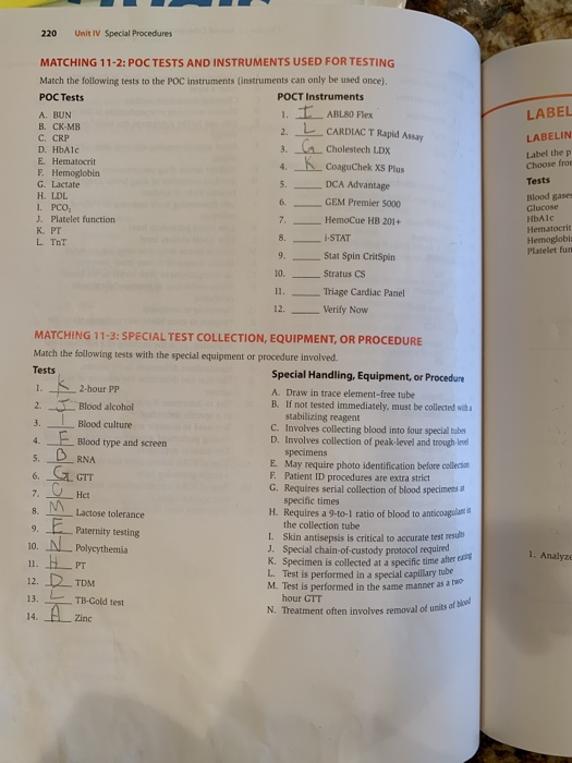 Solved 220 Unit IV Special Procedures MATCHING 11-2: POC | Chegg.com