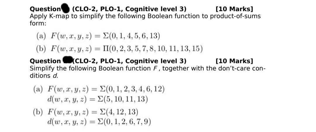 Solved [10 Marks] Question (CLO-1, PLO-1, Cognitive level 2) | Chegg.com