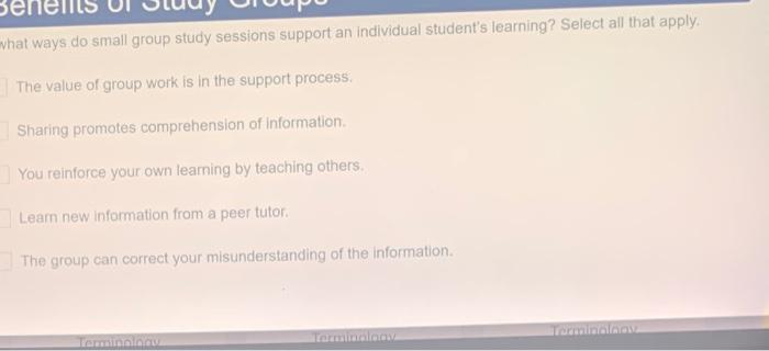 Solved What ways do small group study sessions support an | Chegg.com