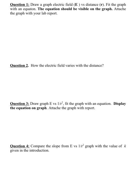 Solved Question 1: Draw a graph electric field (E ) vs | Chegg.com