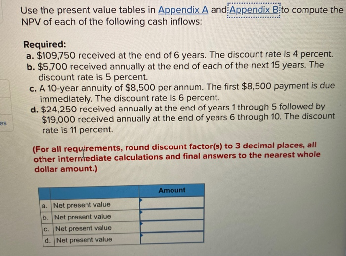 Solved Use The Present Value Tables In Appendix A And Chegg