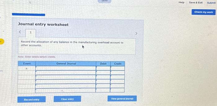 Solved Journal entry worksheet Record the allocation of any | Chegg.com