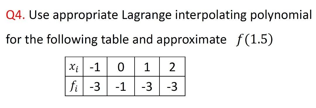 Solved Q4. Use appropriate Lagrange interpolating polynomial | Chegg.com