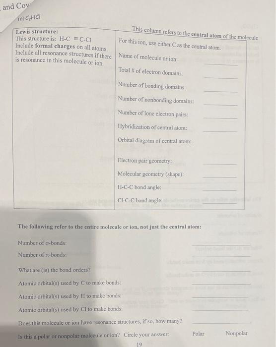Solved and Cov (10) C2HCl Lewis structure: This column | Chegg.com