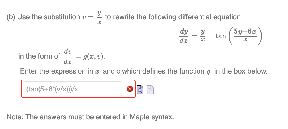Solved (b) ﻿Use the substitution v=yx ﻿to rewrite the | Chegg.com