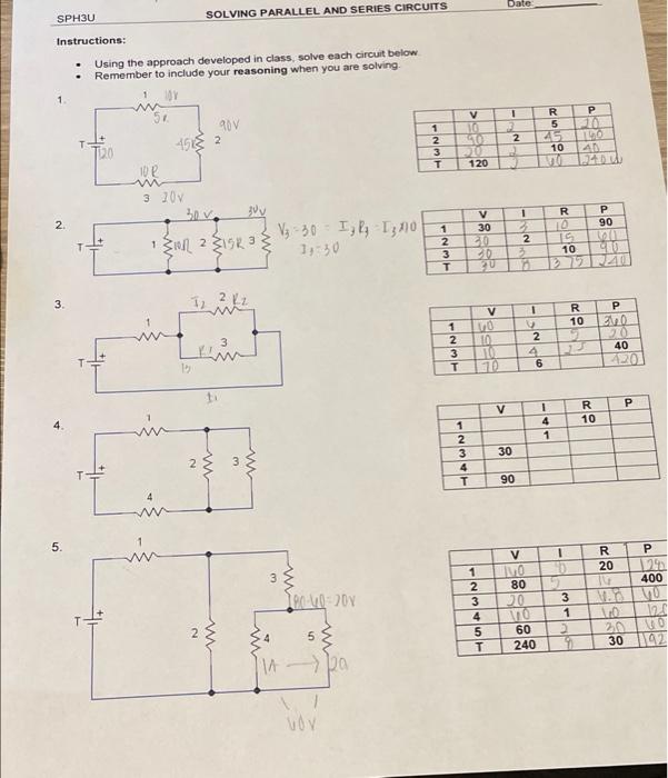 Solved Date SPH3U SOLVING PARALLEL AND SERIES CIRCUITS | Chegg.com