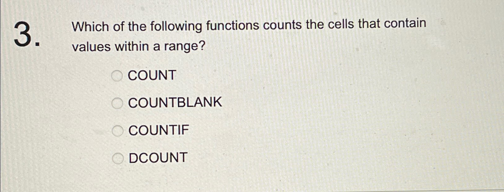Which of the following functions counts the cells | Chegg.com