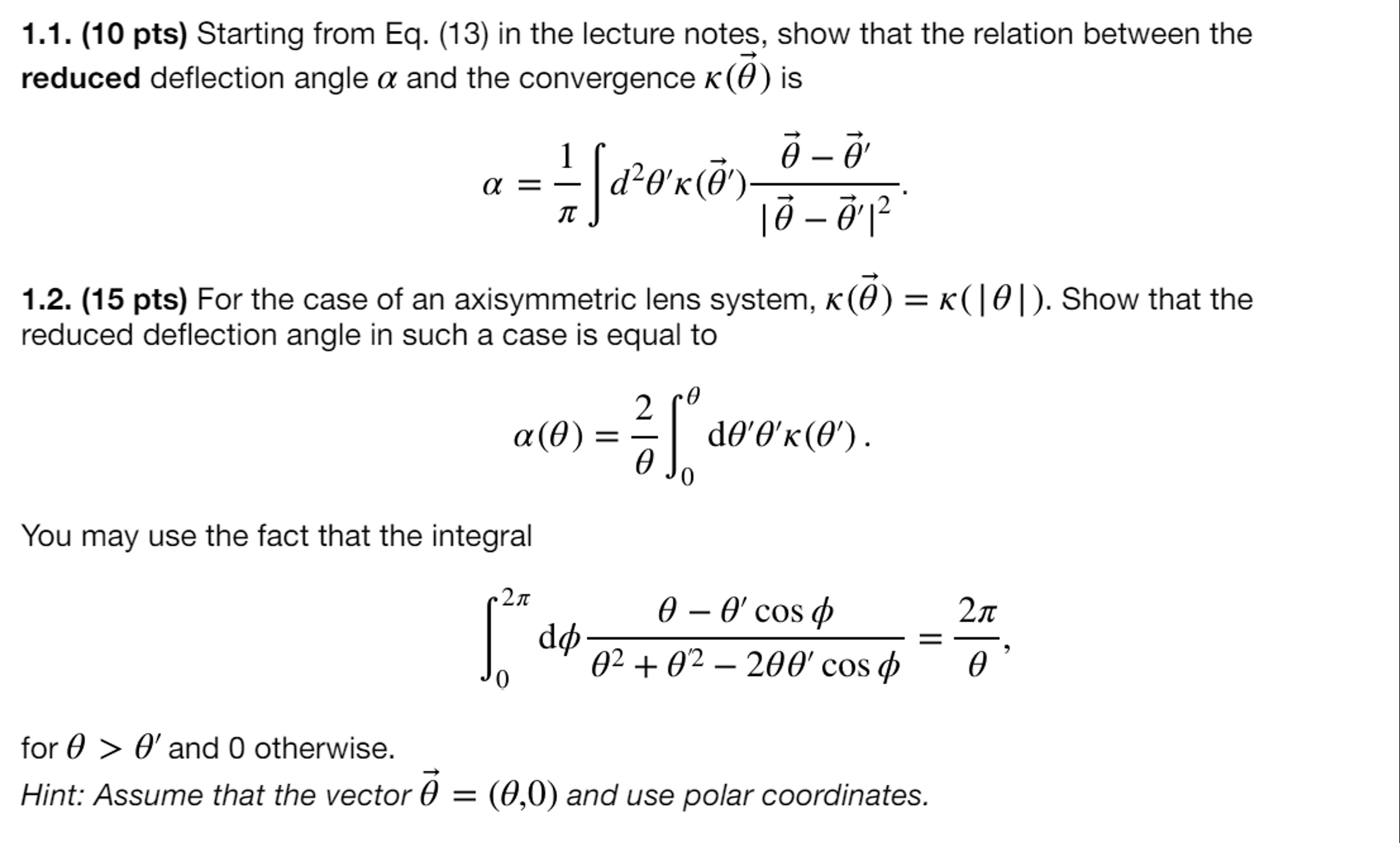 Solved the relation between the reduced deflection angle α | Chegg.com