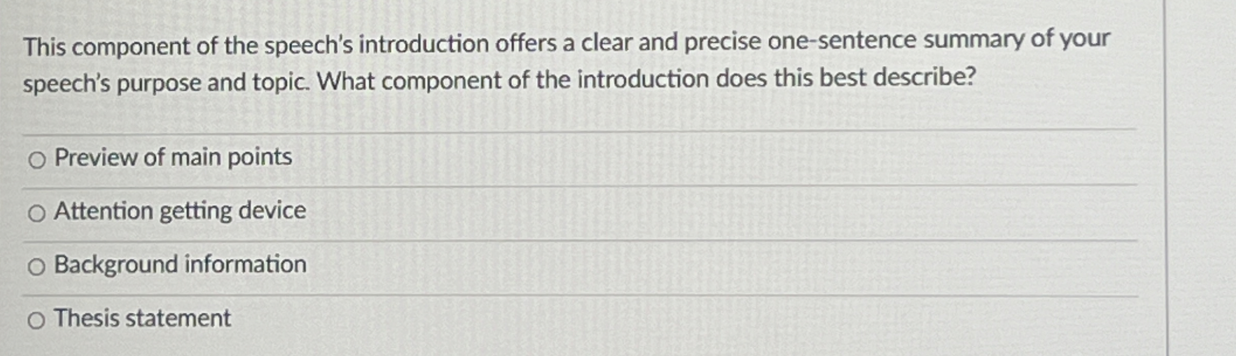Solved This component of the speech's introduction offers a | Chegg.com