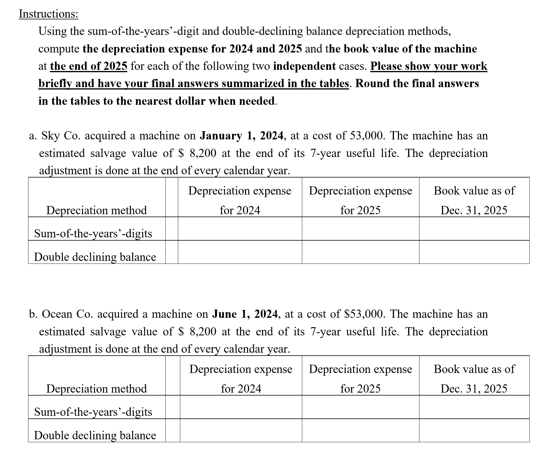 Solved Instructions: Using the sum-of-the-years'-digit and | Chegg.com