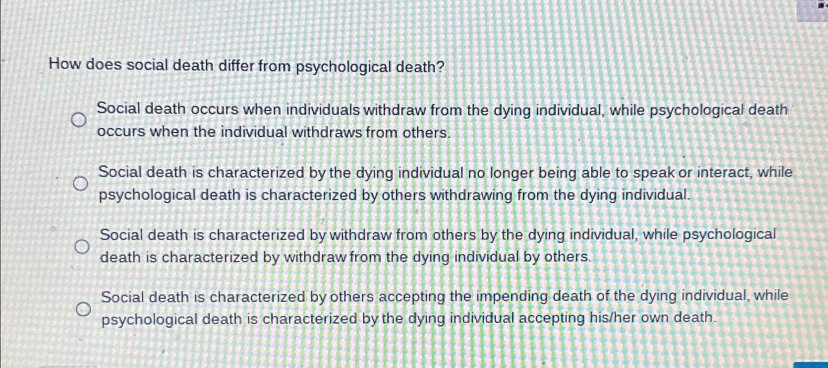 How does social death differ from psychological | Chegg.com