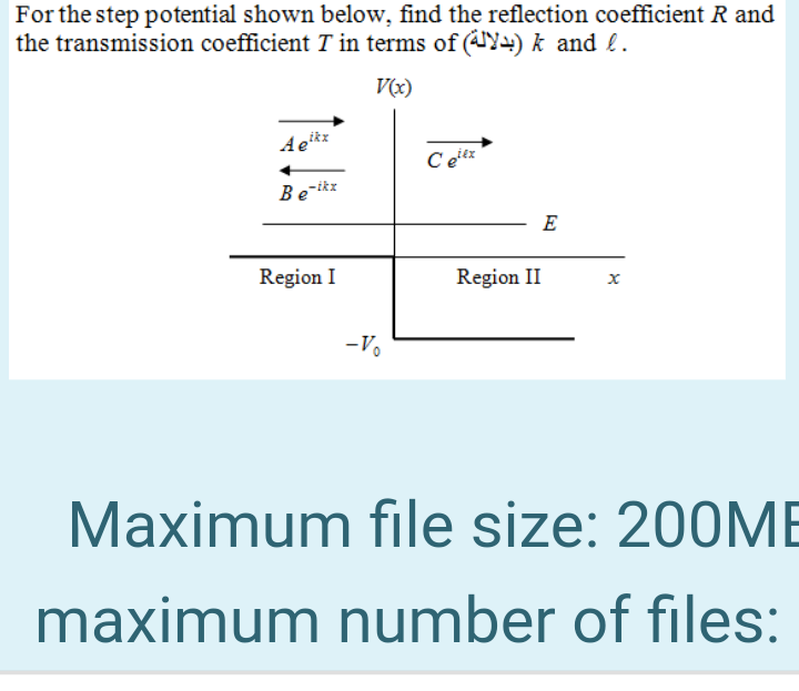 Solved For the step potential shown below, find the | Chegg.com