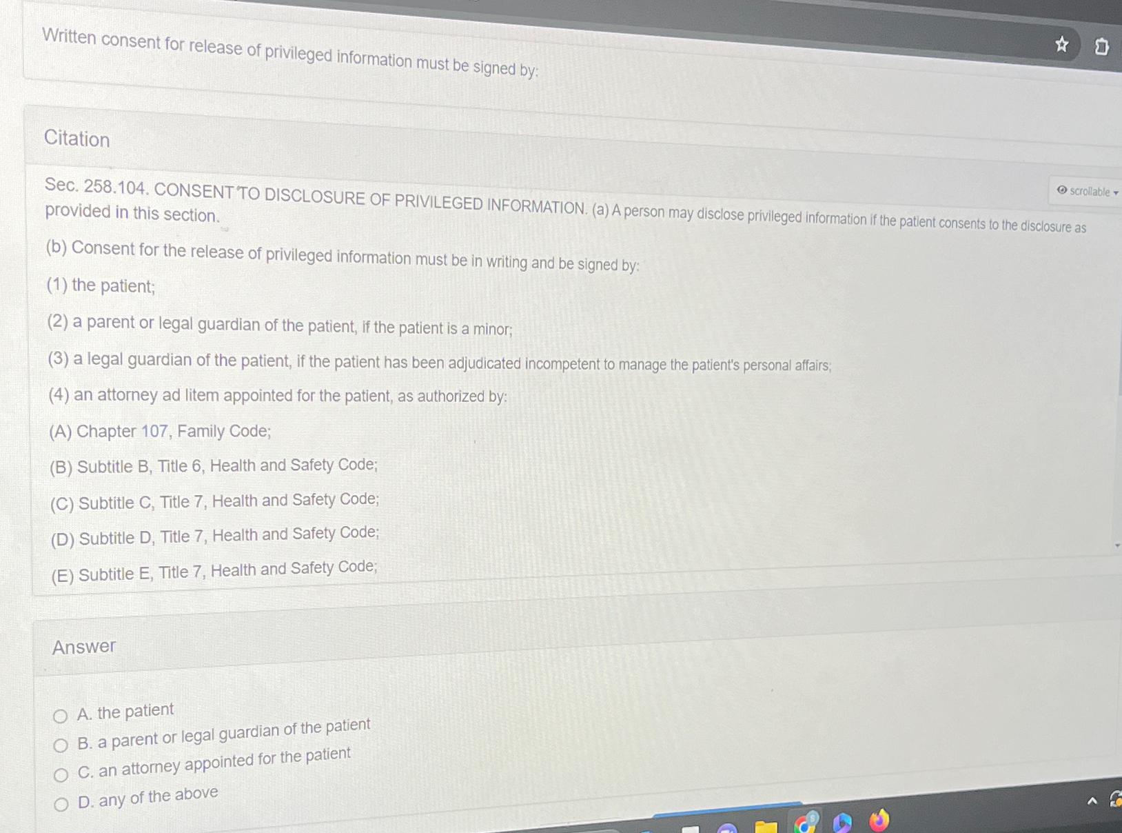 Solved Written consent for release of privileged information | Chegg.com