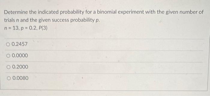 Solved Determine the indicated probability for a binomial | Chegg.com