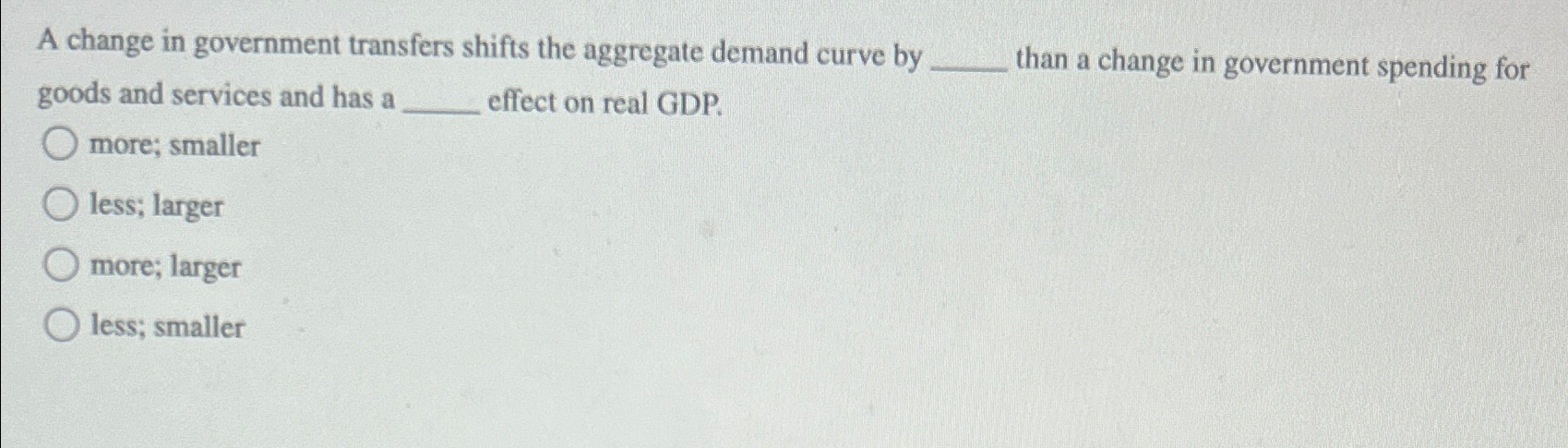 Solved A change in government transfers shifts the aggregate | Chegg.com