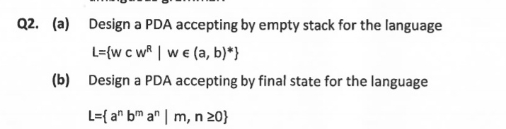 Q2. (a) ﻿Design a PDA accepting by empty stack for | Chegg.com